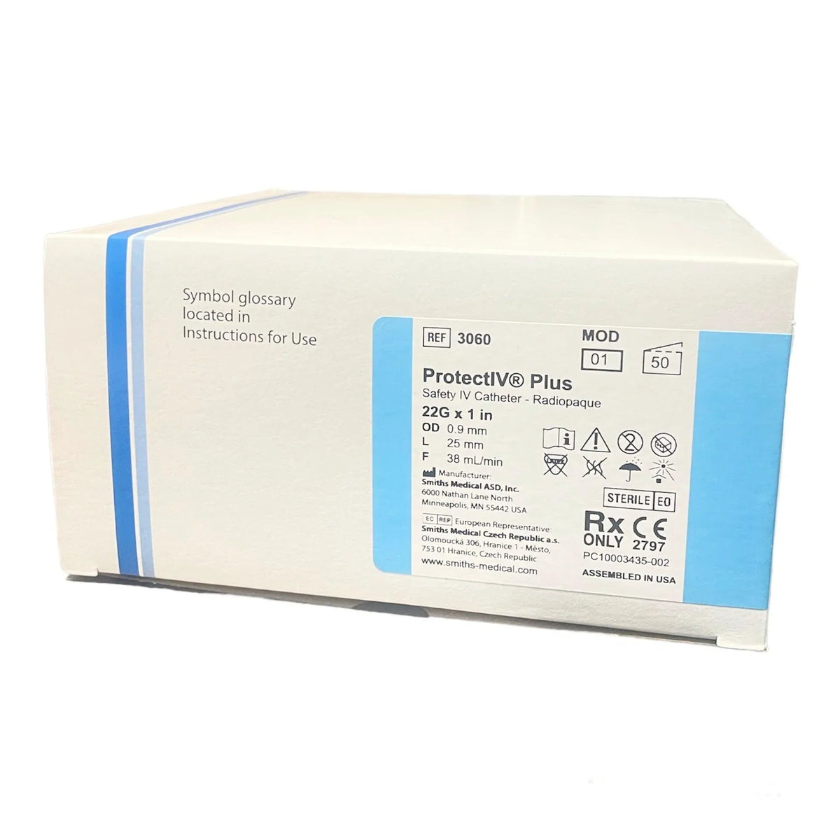 Jelco Protectiv Plus Safety Intravenous Catheter, Straight Hub, 22G x ...