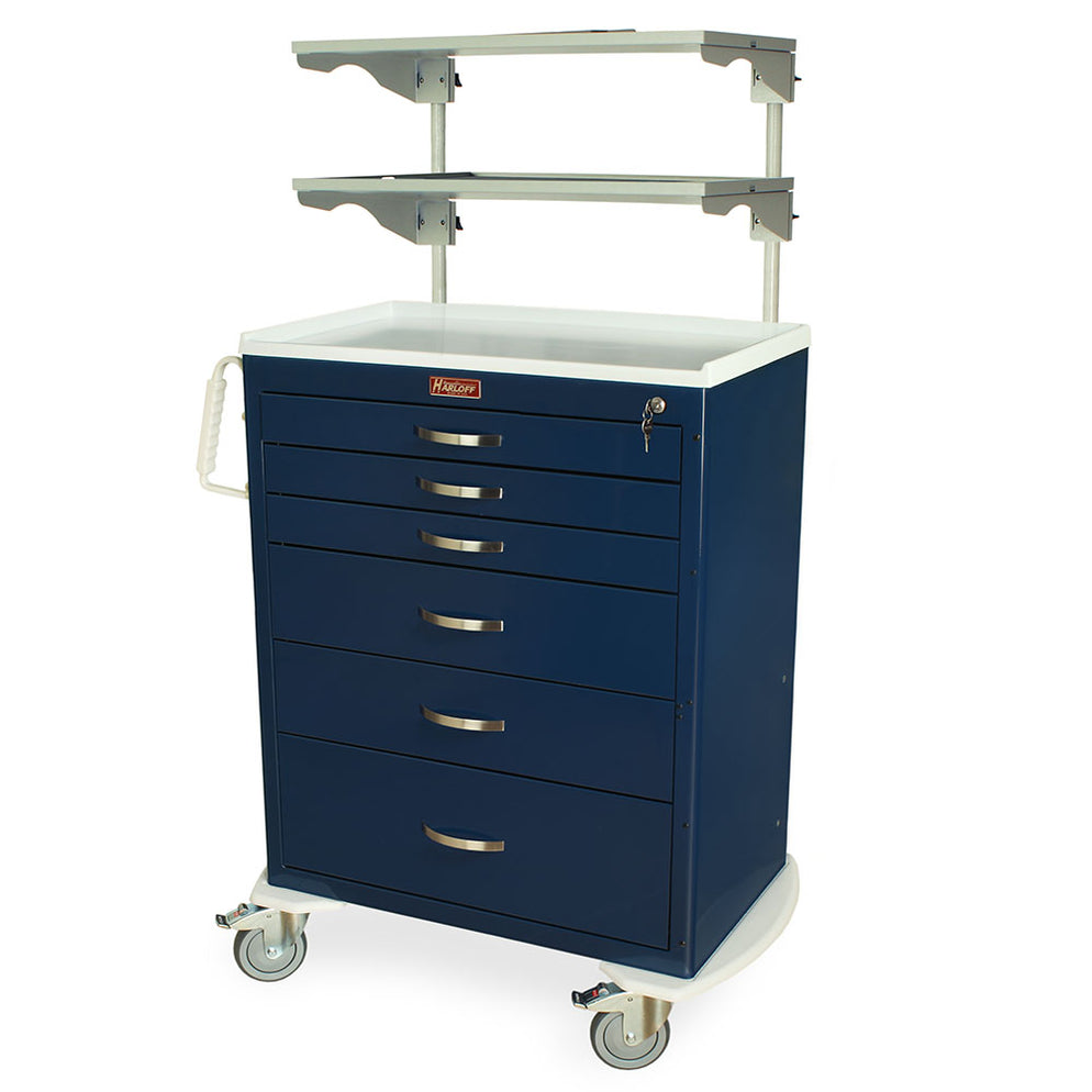 Harloff M-Series Tall Medical Equipment Cart with Height Adjustable Ov ...